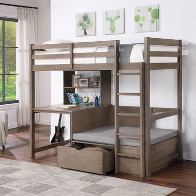 Rent to own Transitional Warm Grey Twin Wood Triple Bed with Built-in ...