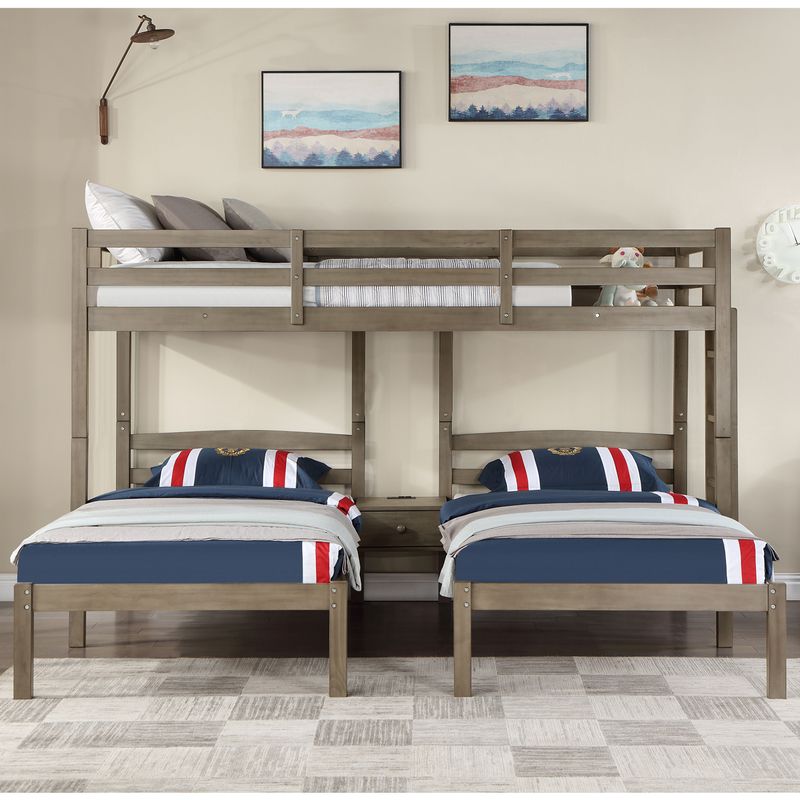 Rent to own Transitional Warm Grey Twin Wood Triple Bed with Built-in ...