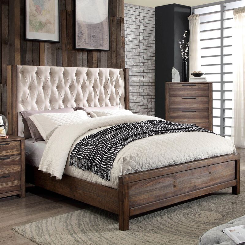 Rent to own Transitional Tufted California King Bed in Natural Rustic ...