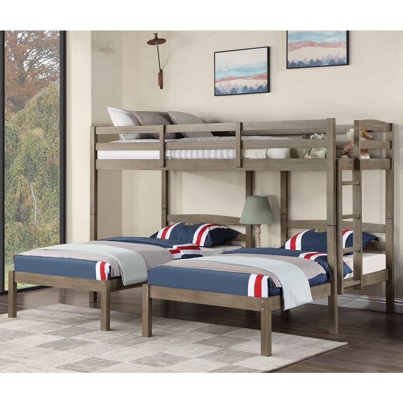 Rent to own Transitional Warm Grey Twin Wood Triple Bed with Built-in ...