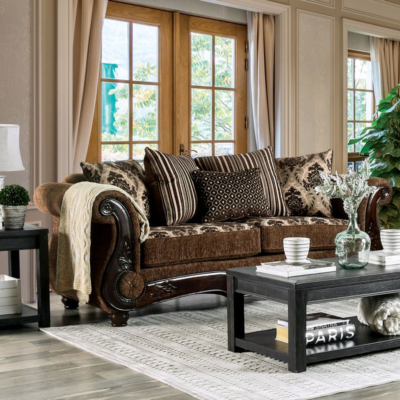 Rent to own Traditional Brown Chenille Upholstered Rolled Arms Sofa ...