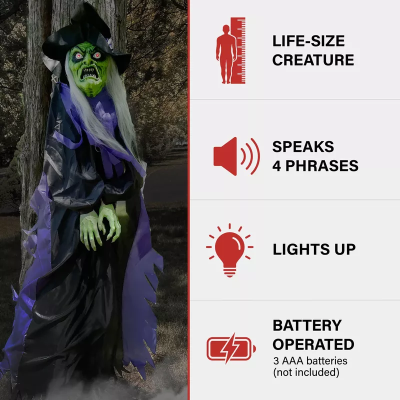 Rent to own Talking Witch Tree Hugger with Light-Up Eyes for Scary ...