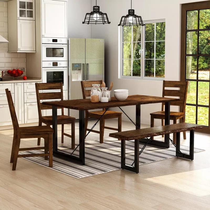 Rent to own Mass Industrial Walnut Solid Wood 6-Piece Dining Set by ...