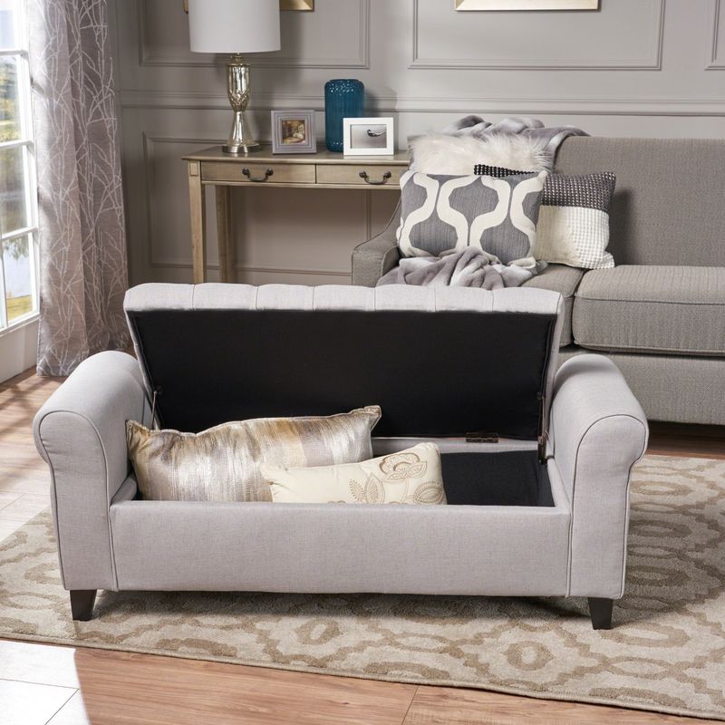 Rent To Own Keiko Contemporary Rolled Arm Fabric Storage Ottoman Bench