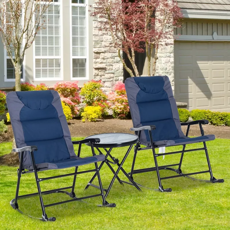 Rent to own Outsunny 3-piece Folding Rocking Chair Table Set - Blue ...