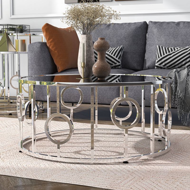Rent to own Hoop Glam Chrome 36-inch Mirror Coffee Table by Furniture ...