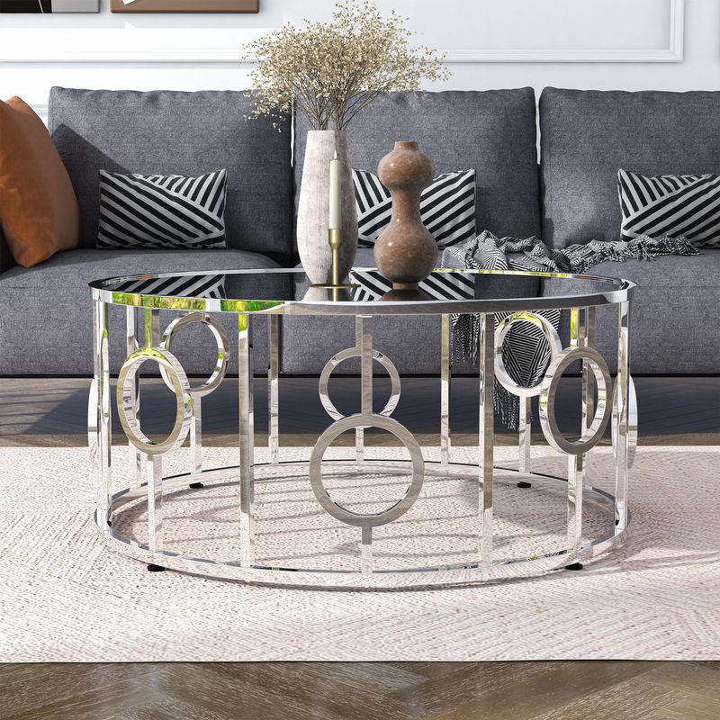 Rent to own Hoop Glam Chrome 36-inch Mirror Coffee Table by Furniture ...