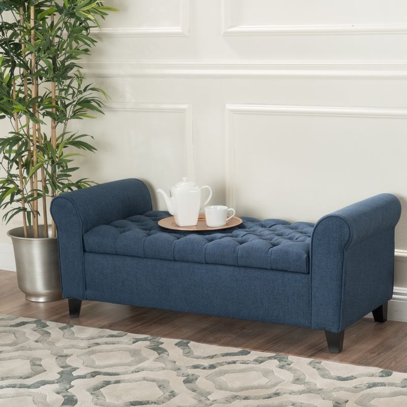 Rent To Own Keiko Contemporary Rolled Arm Fabric Storage Ottoman Bench